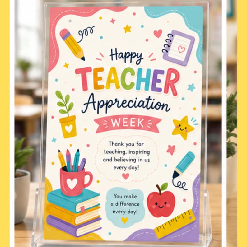 Teacher Appreciation Week Card PDF, Thank You Educator Flyer Gift for ...