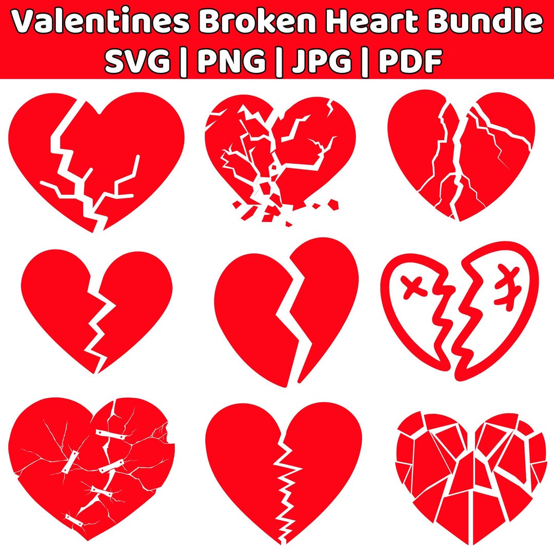 Broken Red Heart Shirt SVG Bundle, Anti-valentine Heart PNG for Decor ...