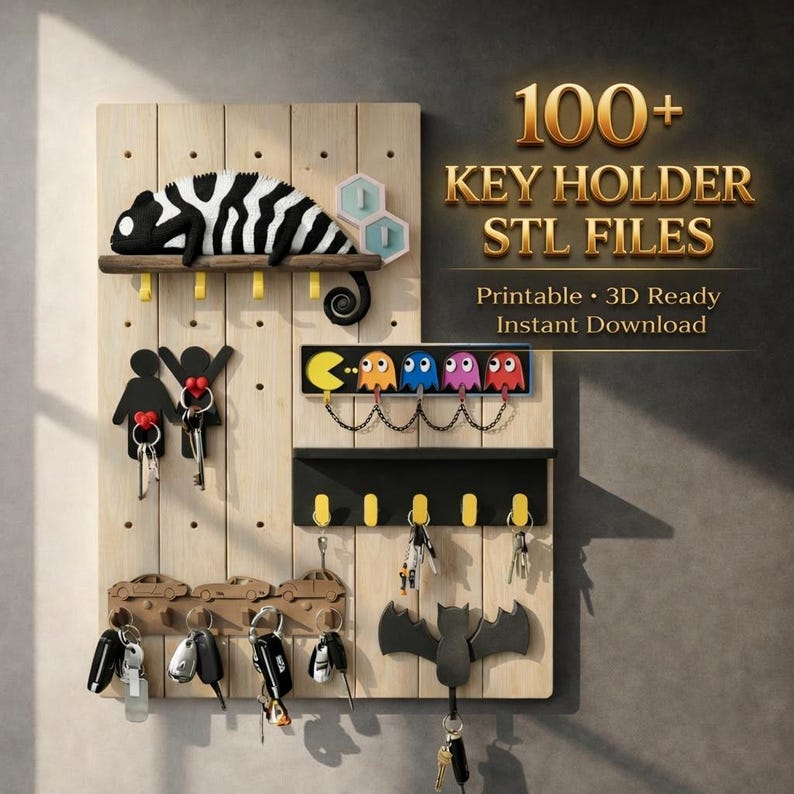100+ Key Holder STL Files Bundle | Wall Key Hanger Designs | 3D ...