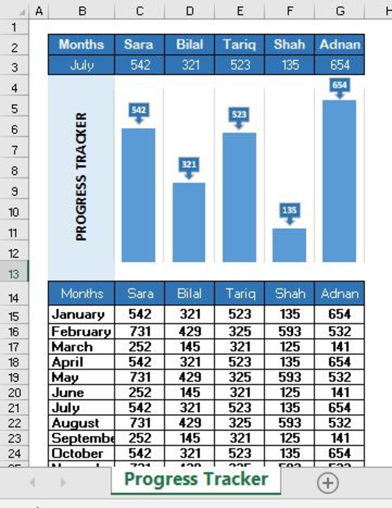 Progress Tracker Excel Template | Staff Performance Tracker | Monthly ...