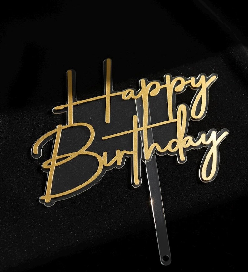 Happy Birthday Cake Topper in Acetate and Glitter - Matte Gold or ...