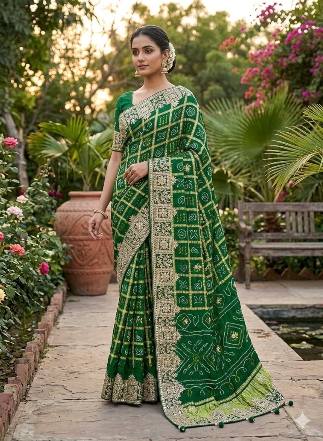 Red Gaji Silk Saree – Gharchola Bandhani, Heavy Gota Patti Work - Etsy
