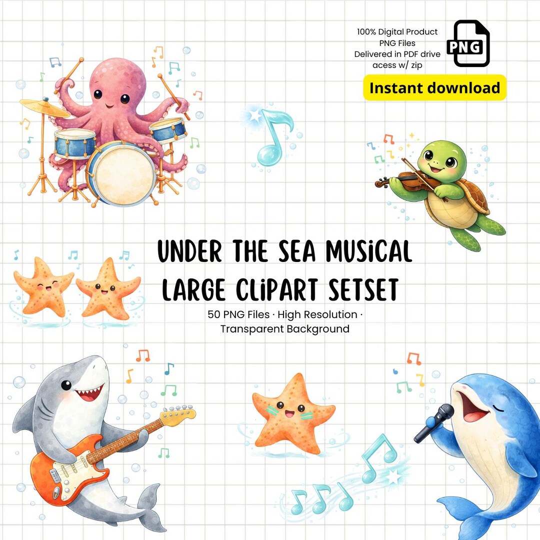 Musical Under the Sea Clipart Set | Ocean Music Clipart | Kids Birthday ...