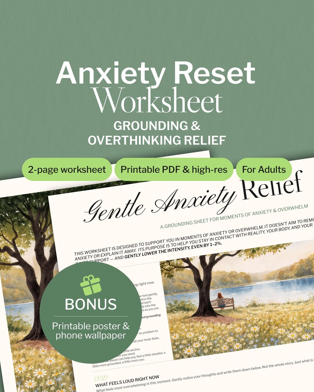 Anxiety Worksheet Printable for Adults | Grounding & Overthinking Reset ...
