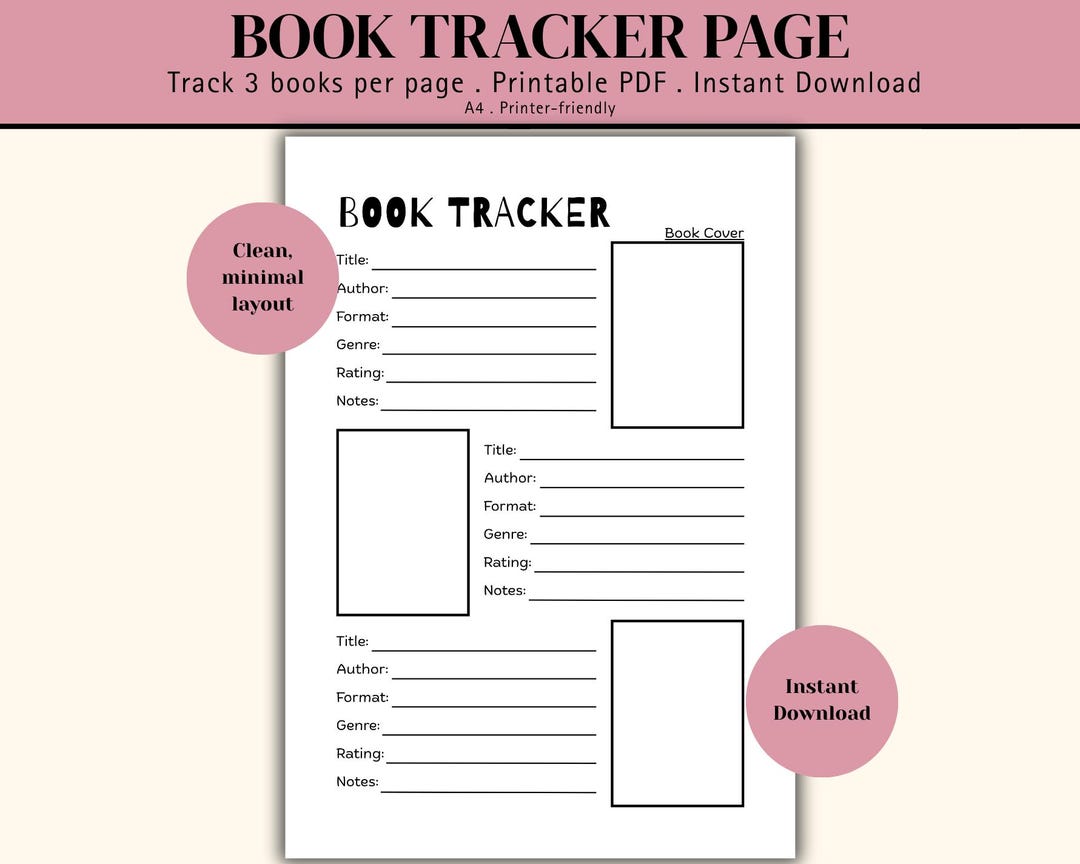 Printable Book Tracker Page | Reading Log for Book Lovers (PDF Download ...