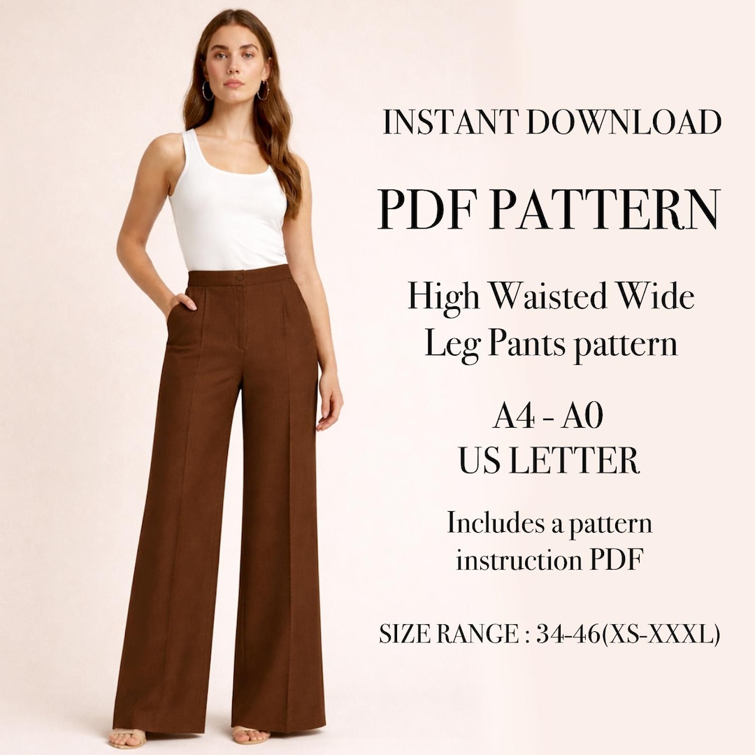 Wide Leg Pants Sewing Pattern | High Waisted Trousers (PDF Pattern) - Etsy