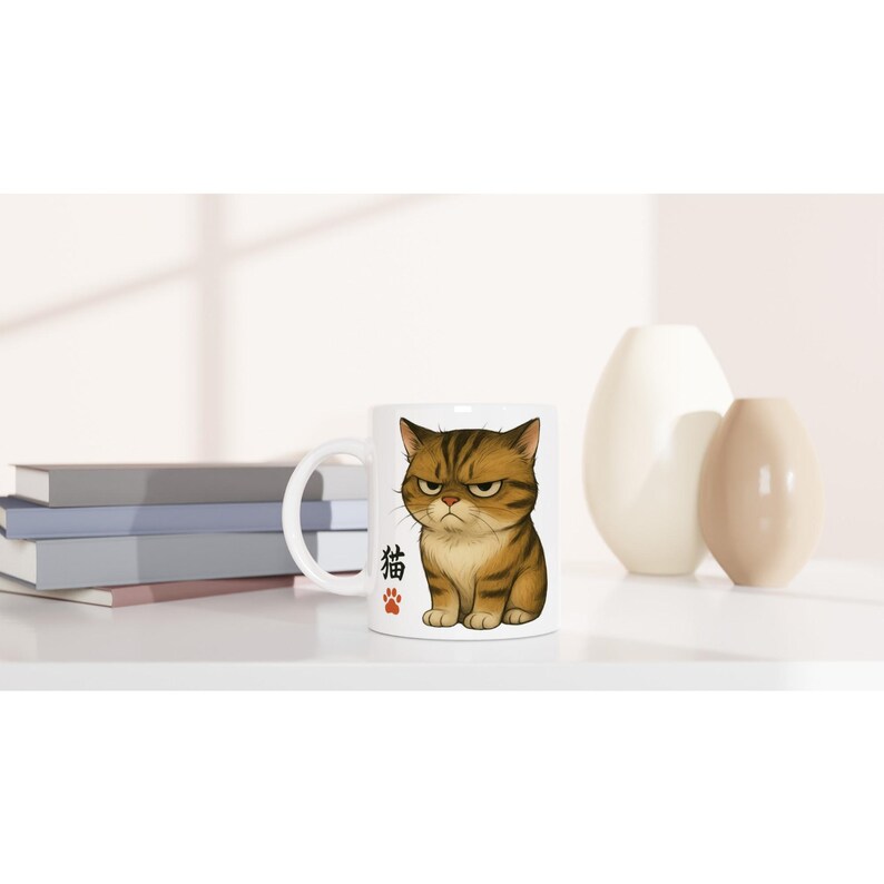 Grumpy Manx Cat Coffee Mug, Japanese Kanji, Anime Kitty - Etsy