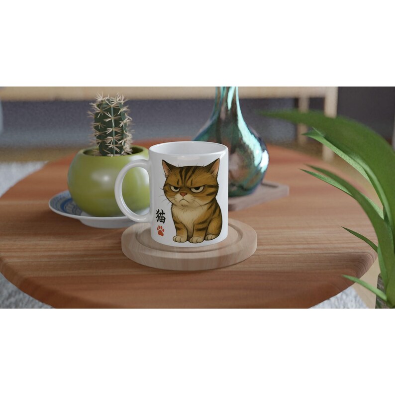 Grumpy Manx Cat Coffee Mug, Japanese Kanji, Anime Kitty - Etsy
