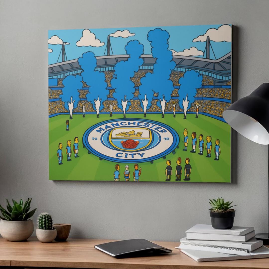 Manchester City Etihad Cartoon Football Poster | Football Art for Fans ...