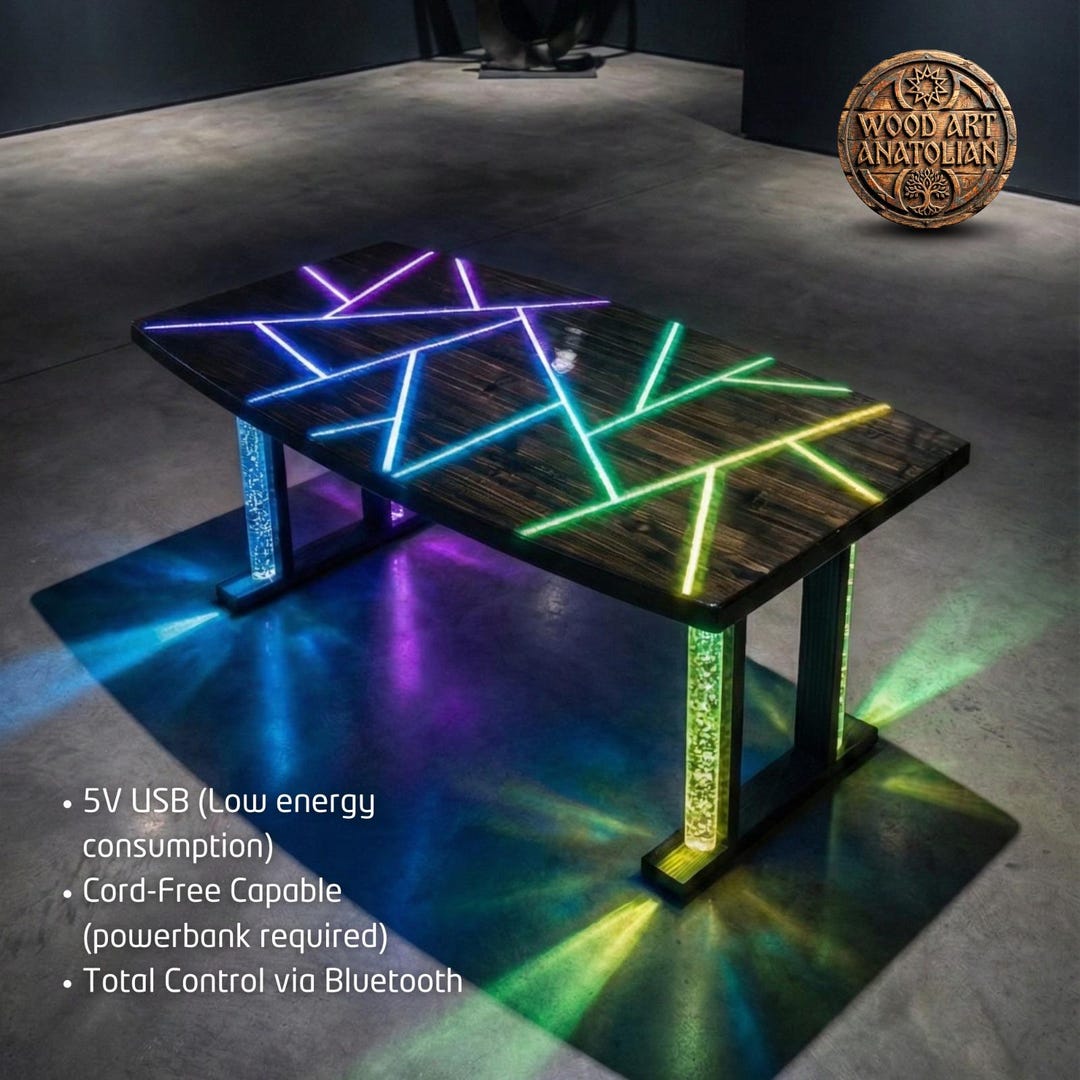 LED Coffee Table | Epoxy Solid Wood Center Table, Mancave Centerpiece ...