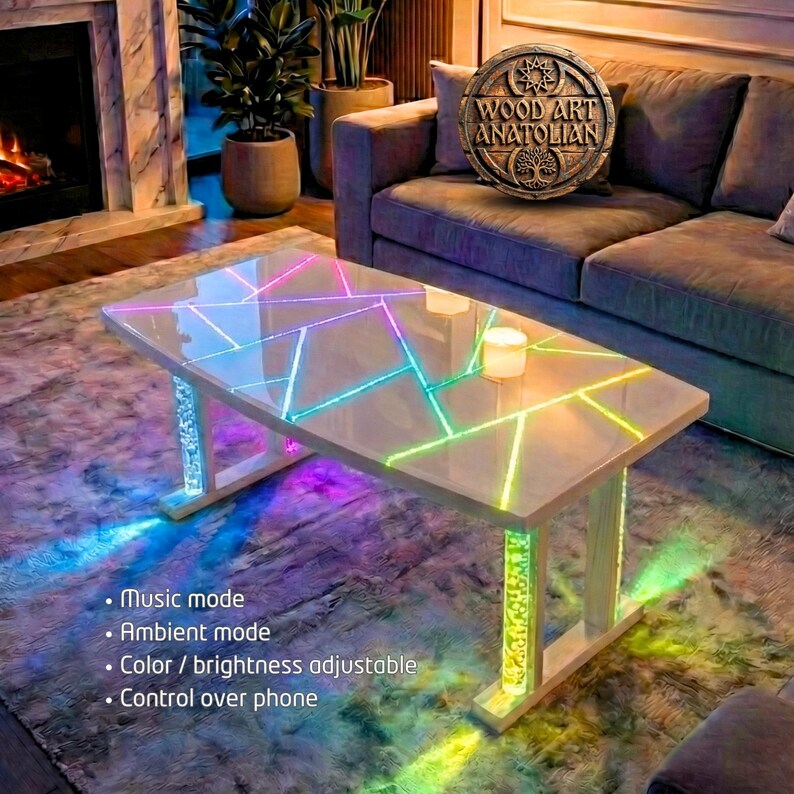 Modern Coffee Table | Epoxy Rustic Wood Sofa Tables, Boho Coffee Table ...