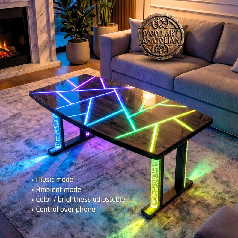 Modern Coffee Table | Epoxy Rustic Wood Sofa Tables, Boho Coffee Table ...