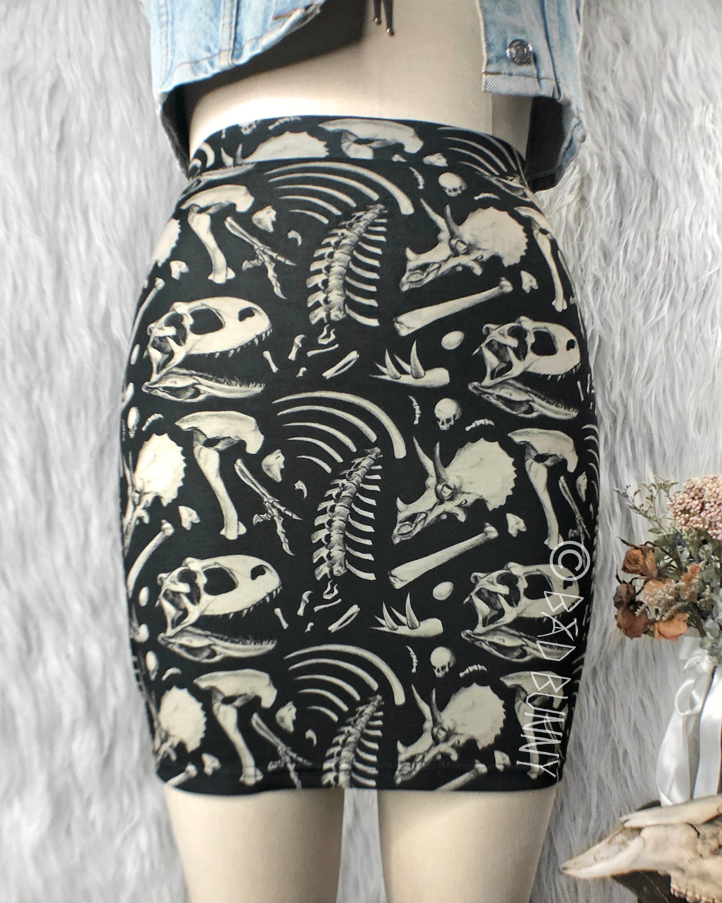 Bodycon Dinosaur Bones Mini Skirt - Black - Etsy UK