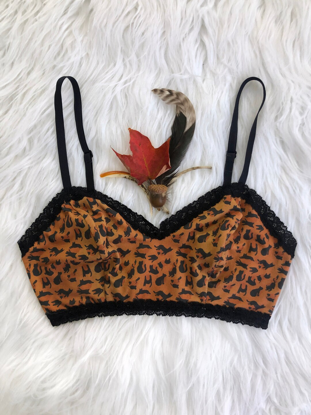 Leopard Kitty Bralette - Orange - Cat-shaped Spots - Etsy