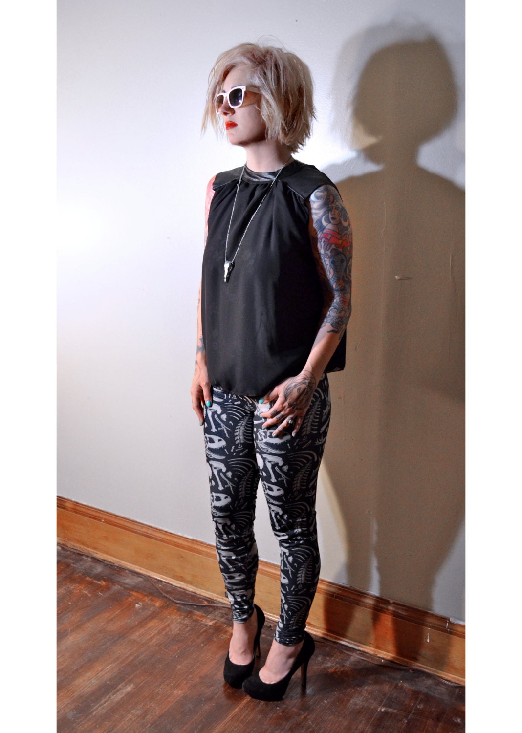 Dark Dinosaur Bones Leggings Handmade Goth Punk - Etsy