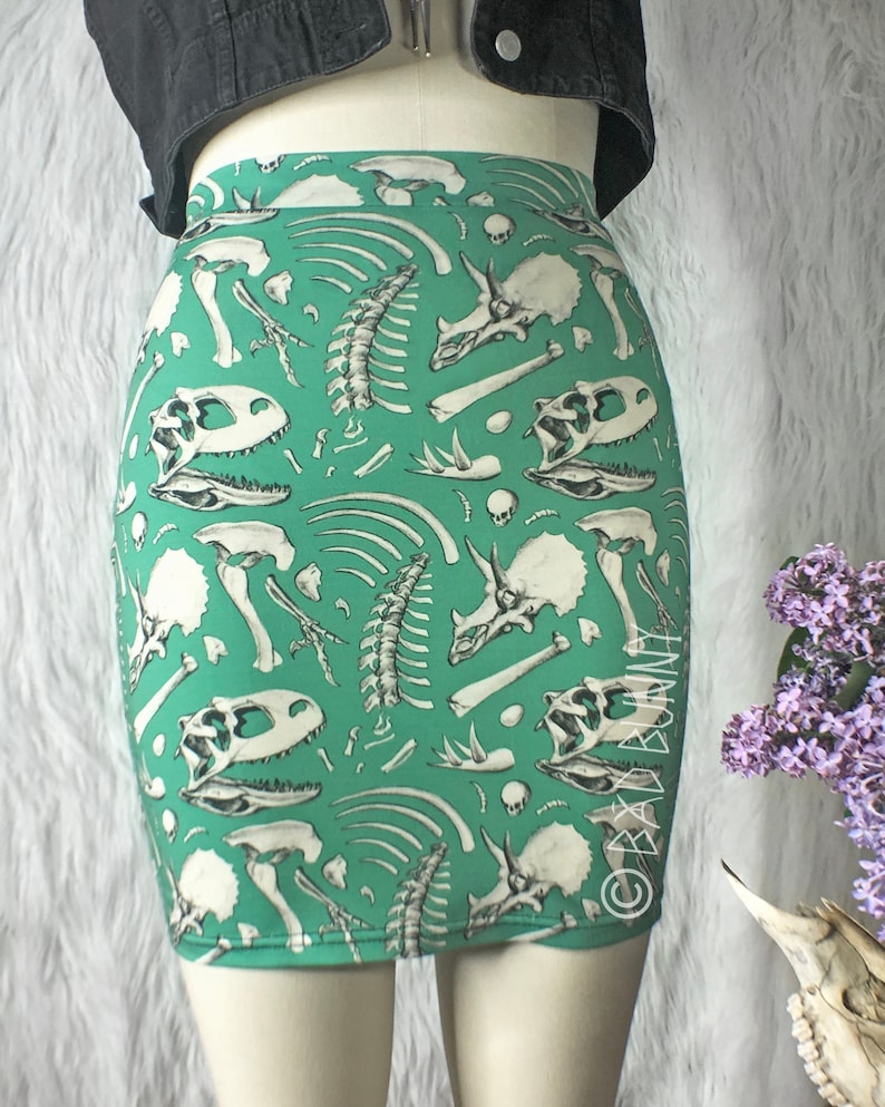 Bodycon Dinosaur Bones Mini Skirt - Sage - Etsy