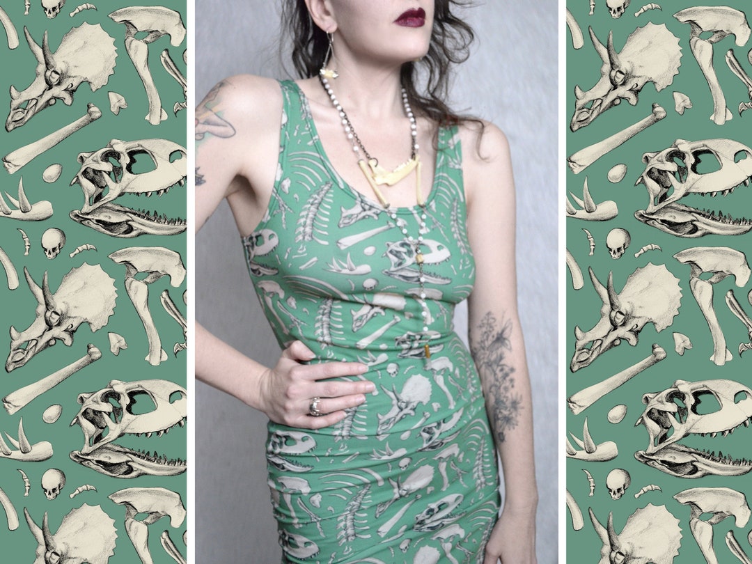 Sage Dinosaur Bones Bodycon Dress - Etsy