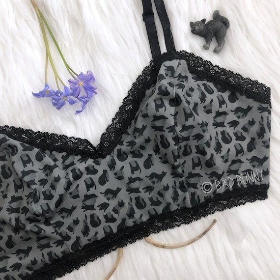 Leopard Kitty Bralette Dark Grey Cat-Shaped Spots | Etsy