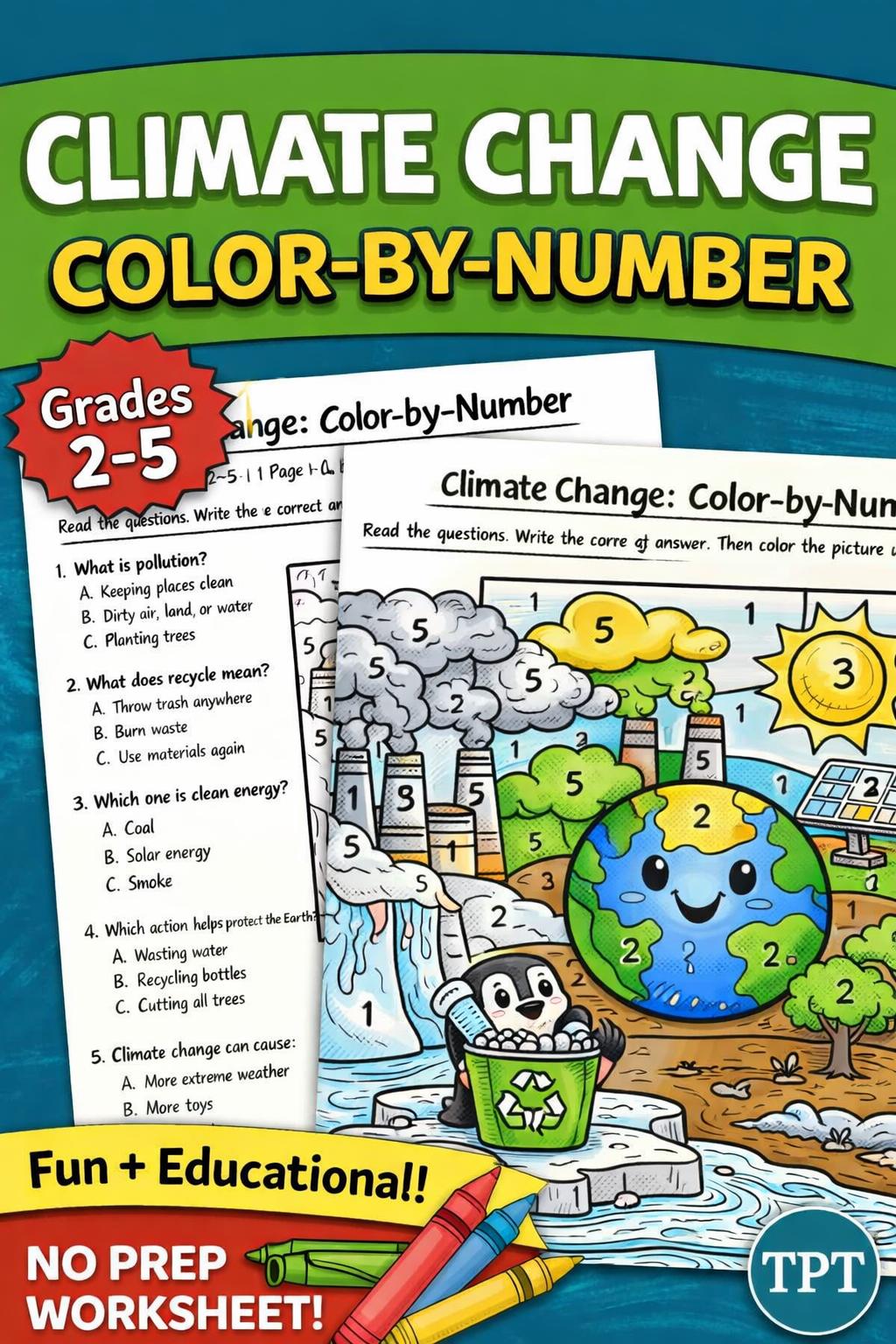Climate Change Color-by-number Worksheets (grades 2–5) - Etsy