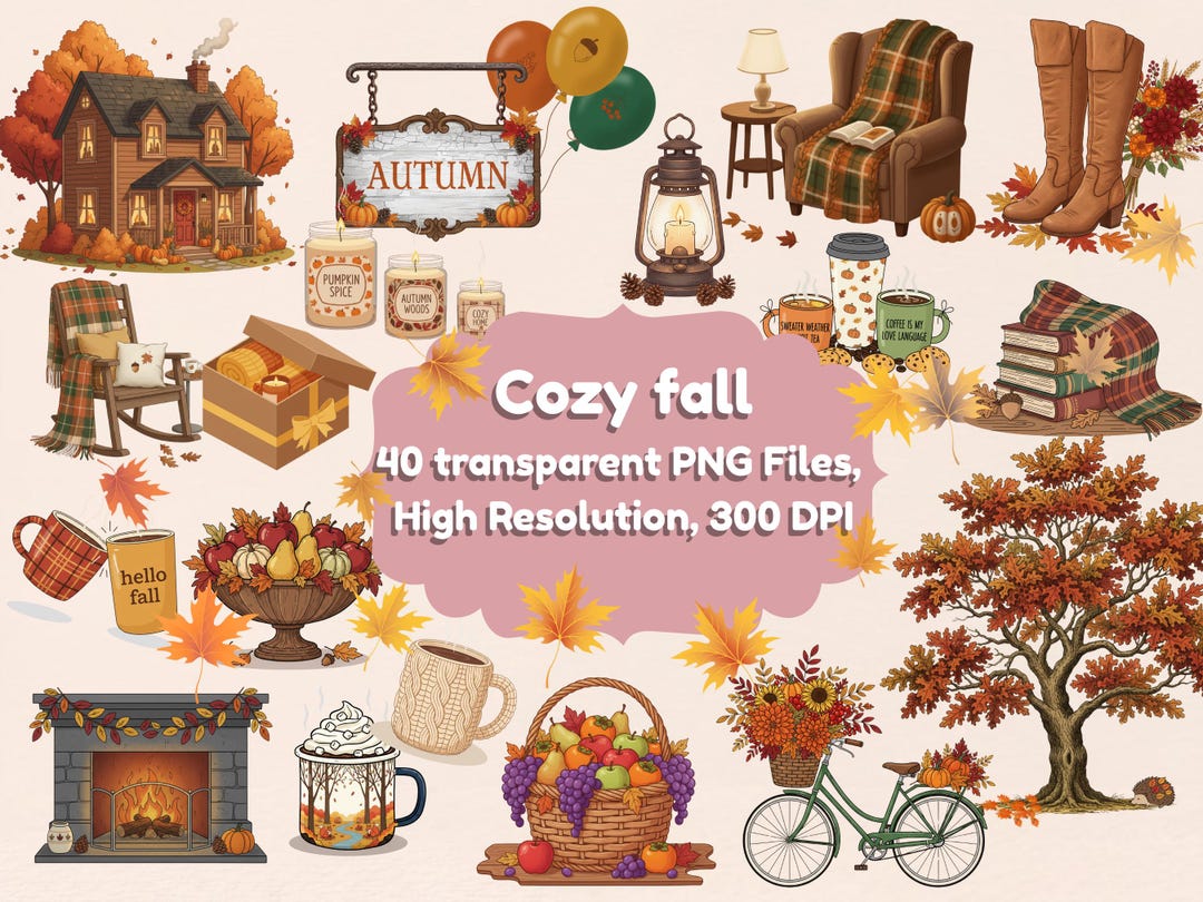 Cozy Autumn Clipart Bundle | Fall PNG Graphics for Planners, Journals ...