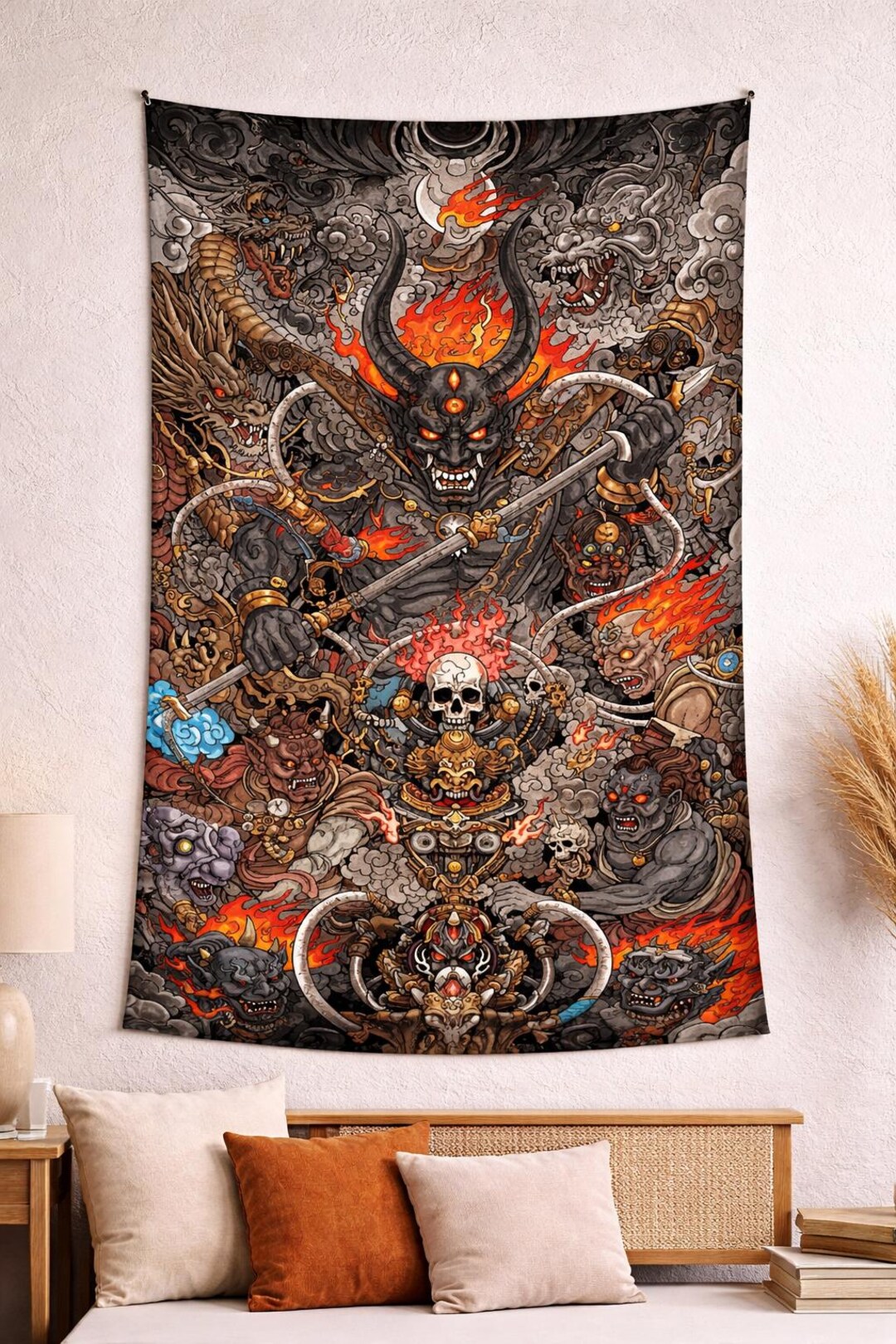 Japanese Oni Tapestry, Japanese Oni Wall Art, Demonic Wall Tapestry ...
