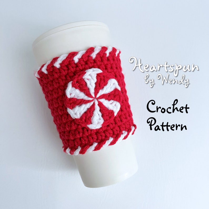 CROCHET PATTERN to Make a Peppermint Candy Cup Cozy With Candy Cane ...