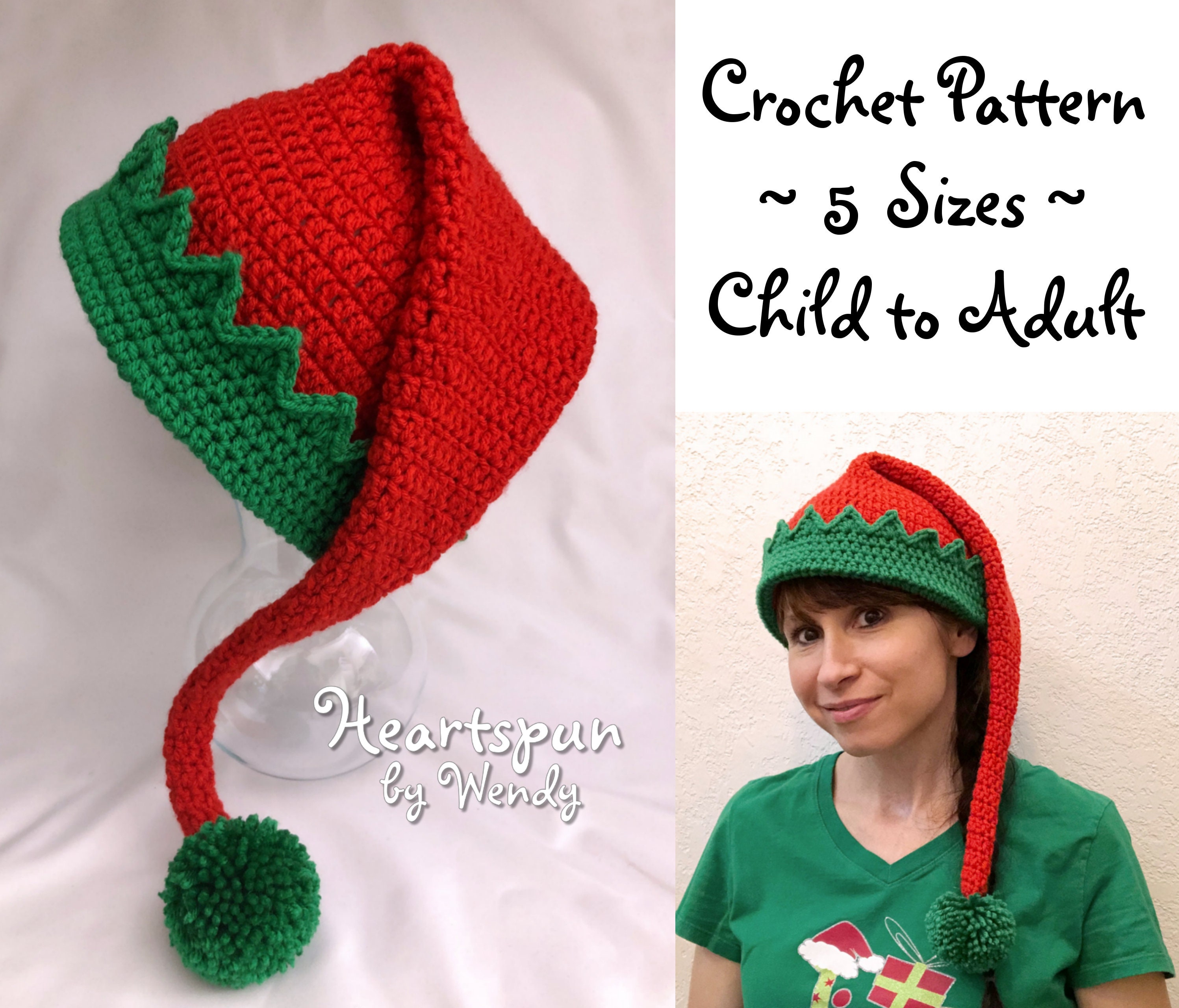 CROCHET PATTERN for You to Make a Christmas Elf Hat in 5 Sizes, Child ...