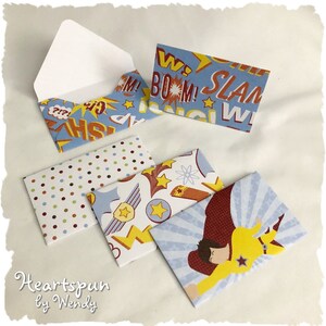 4 Super Hero Theme Note Cards With Matching Envelopes. Thank - Etsy