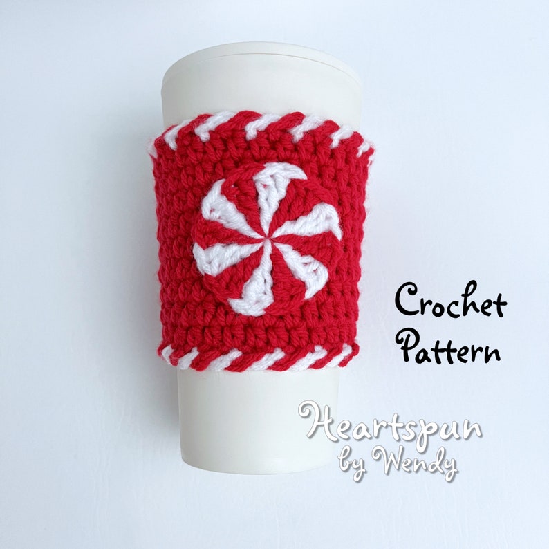 CROCHET PATTERN to Make a Peppermint Candy Cup Cozy With Candy Cane ...