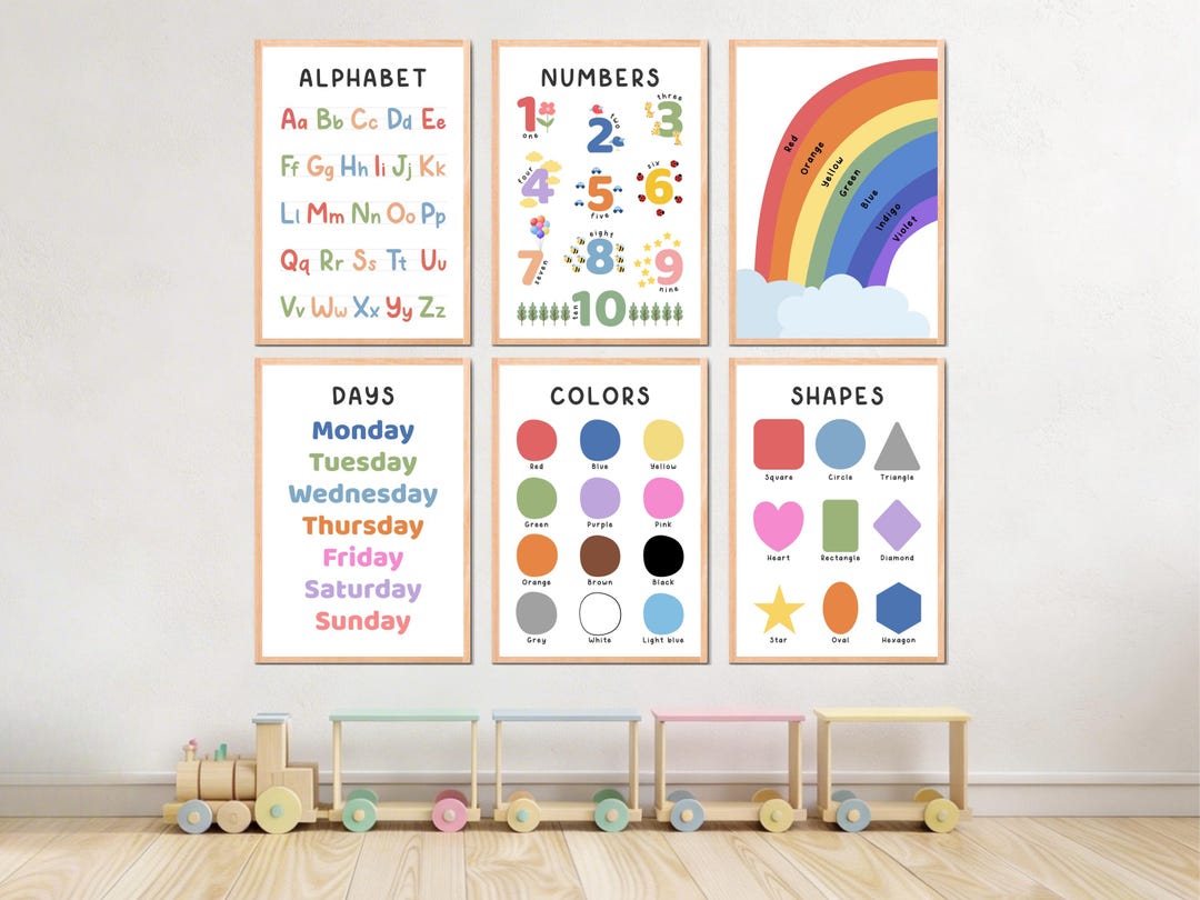 Preschool Educational Posters Set of 6, Classroom Decor, ABC Alphabet ...