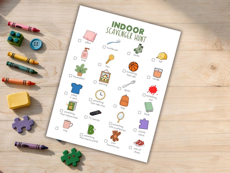 Indoor Scavenger Hunt for Kids, Printable Home Activity, Preschool Game ...