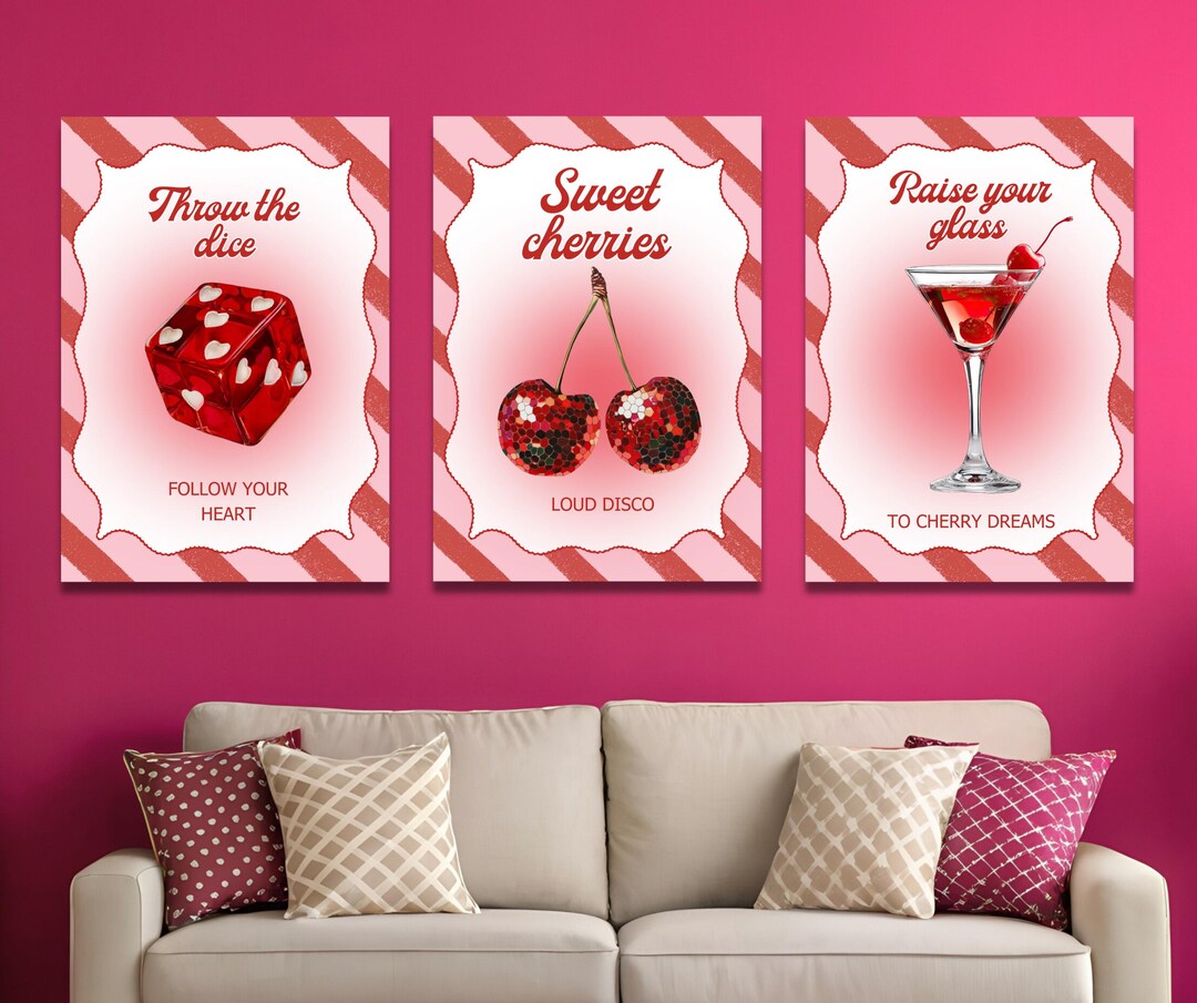 Digital Posters | 3 Pink & Cherry Prints | Feminine Room Decor ...