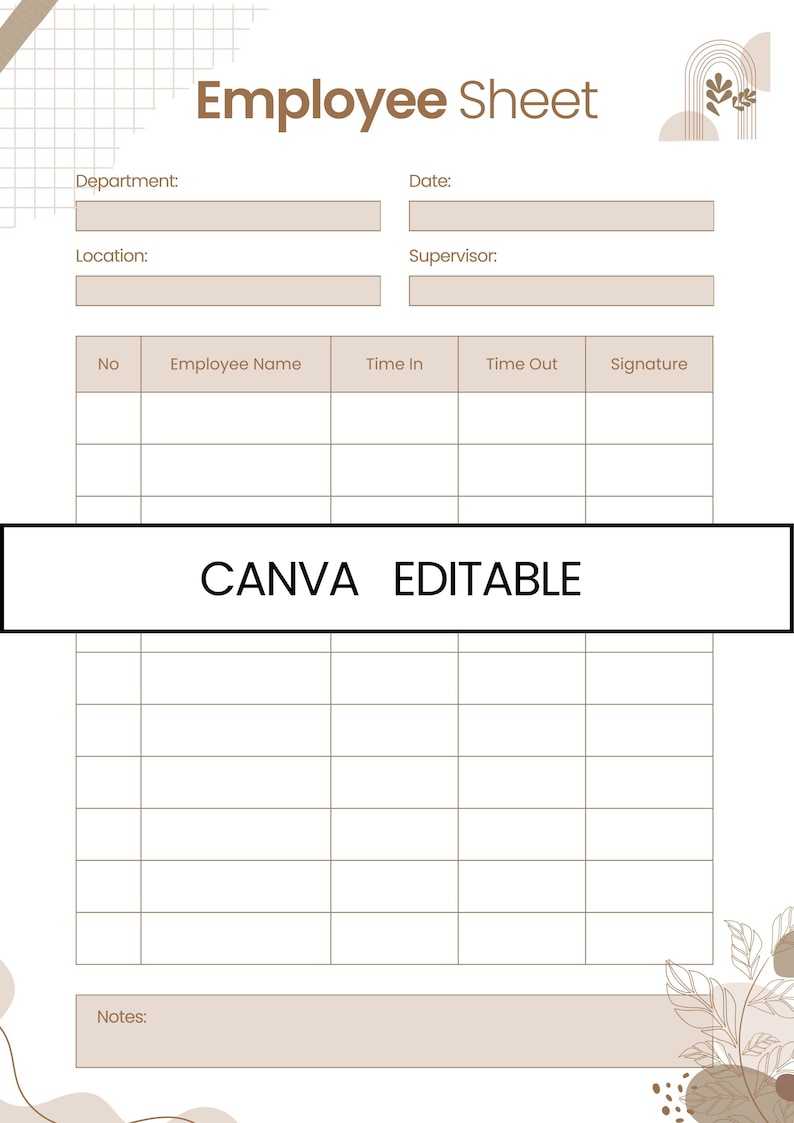 Employee Timesheet Template (US Letter) | Weekly Time Record | Fillable ...