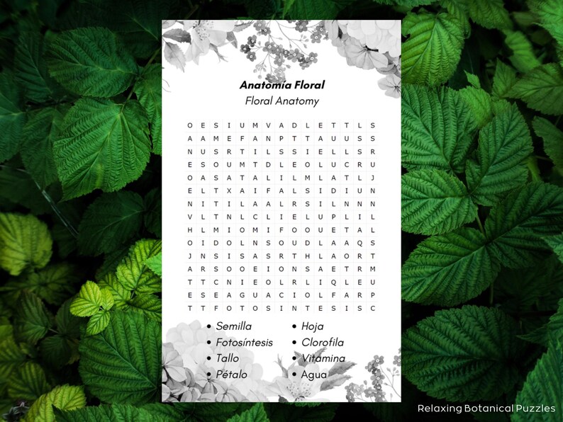 Botanical Word Search Printable – Flower, Garden Tools & Floral Anatomy ...