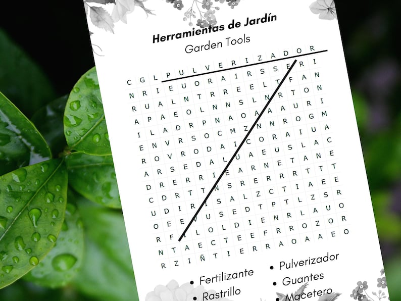Spanish Word Search Printable – Garden Tools | Botanical Word Search ...