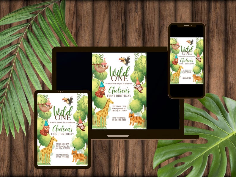 Safari Birthday Invitation Wild One Invite Editable Printable Canva ...