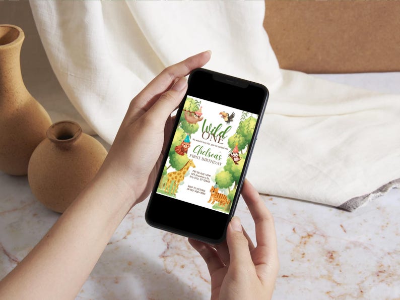 Safari Birthday Invitation Wild One Invite Editable Printable Canva ...