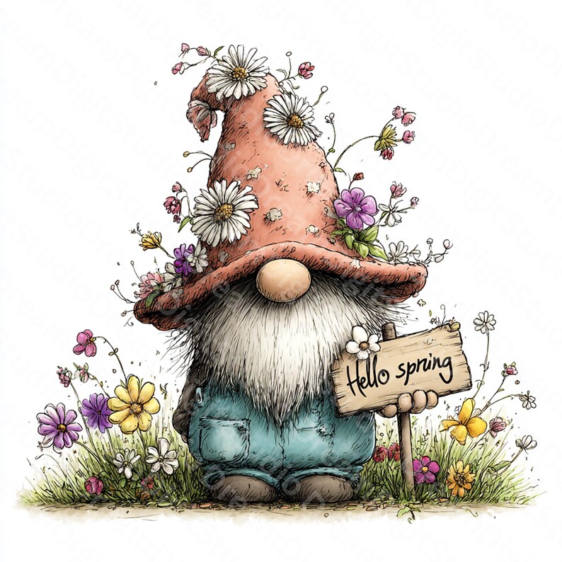 Cute Spring Gnomes Clipart Bundle, Garden Gnomes JPG, Floral Gnomes ...