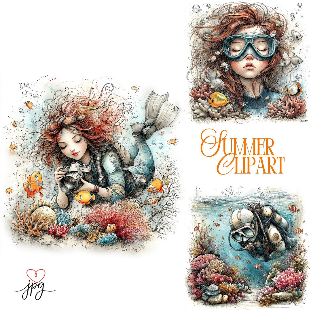 Woman Diving Clipart Bundle Scuba Diving Clipart Underwater Clipart ...