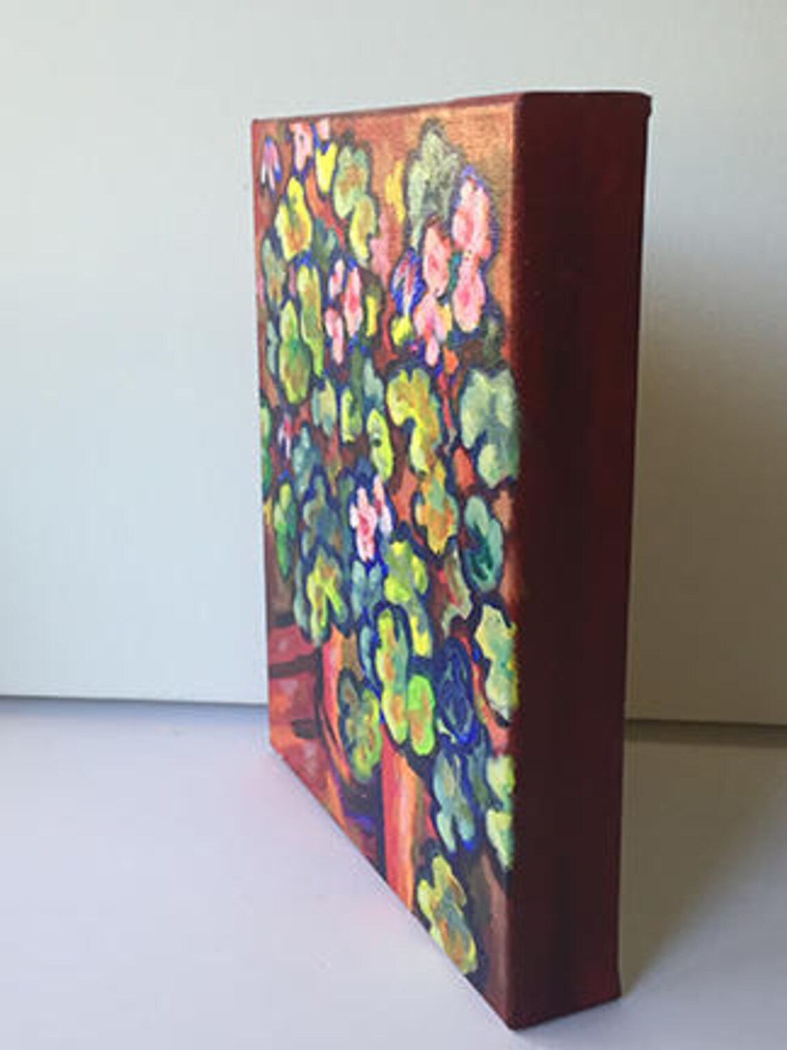 Red Geranium Oil Painting Original, Flower, Blue, Fine Art, Impression ...