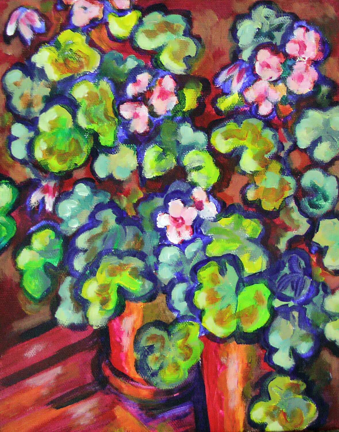 Red Geranium Oil Painting Original, Flower, Blue, Fine Art, Impression ...
