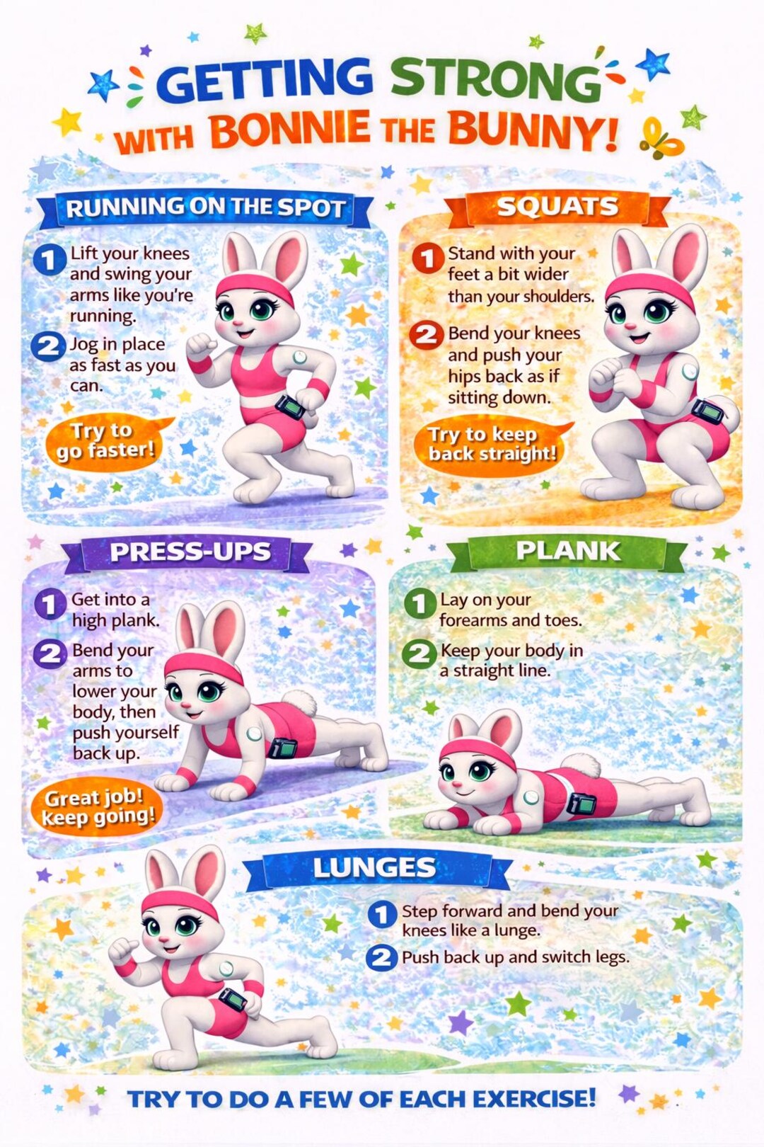 Kids Fitness Poster Printable | Fun Exercise Chart PDF | Children’s ...