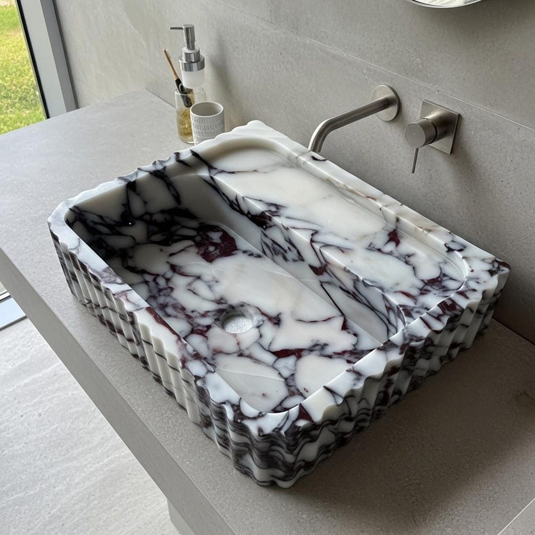 Handrafted Calacatta Viola Marble Sink , Ribbed Vessel Sink - Etsy