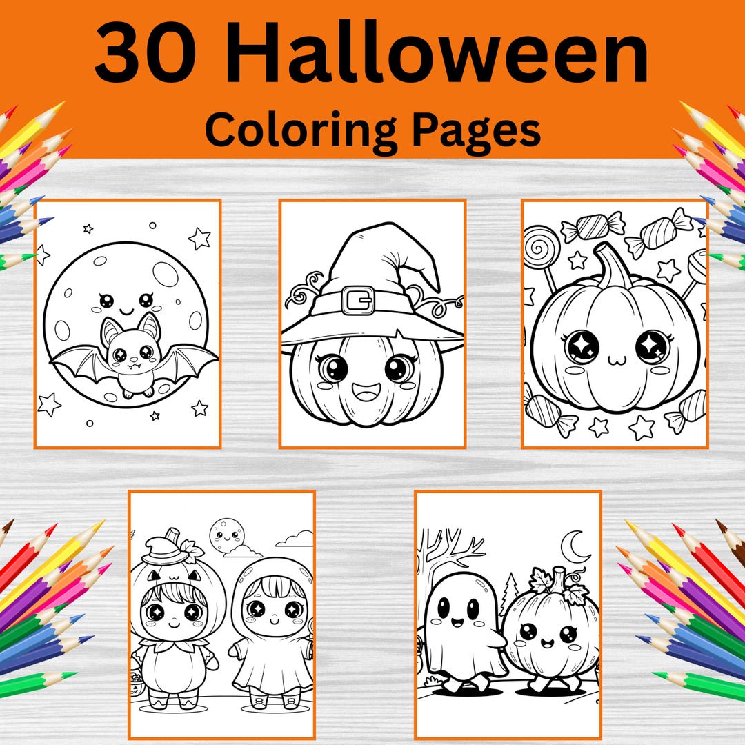 Kawaii Halloween Coloring Pages for Kids | Spooky Cute Coloring Book ...