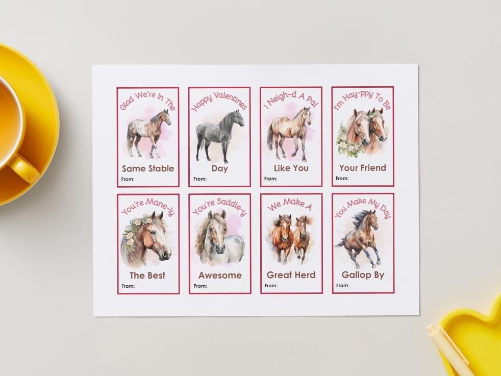 Horse Valentines for Kids Printable | Girls Classroom Valentines Cards ...