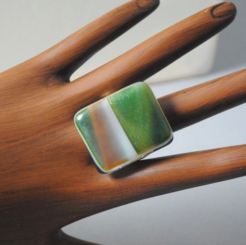 Fused Glass Ring on Vintage Trifari Ring Mount - Etsy