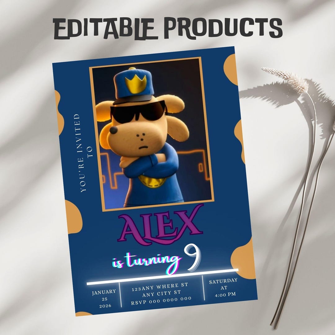 Dogman Birthday Party Invitation Template, Editable Canva Design (5x7 ...