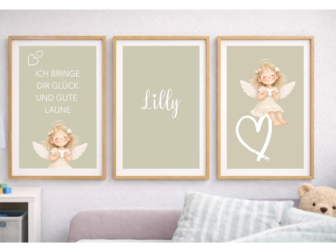 Guardian Angel Poster Set Personalized With Name | 3 Wall Art Pieces ...