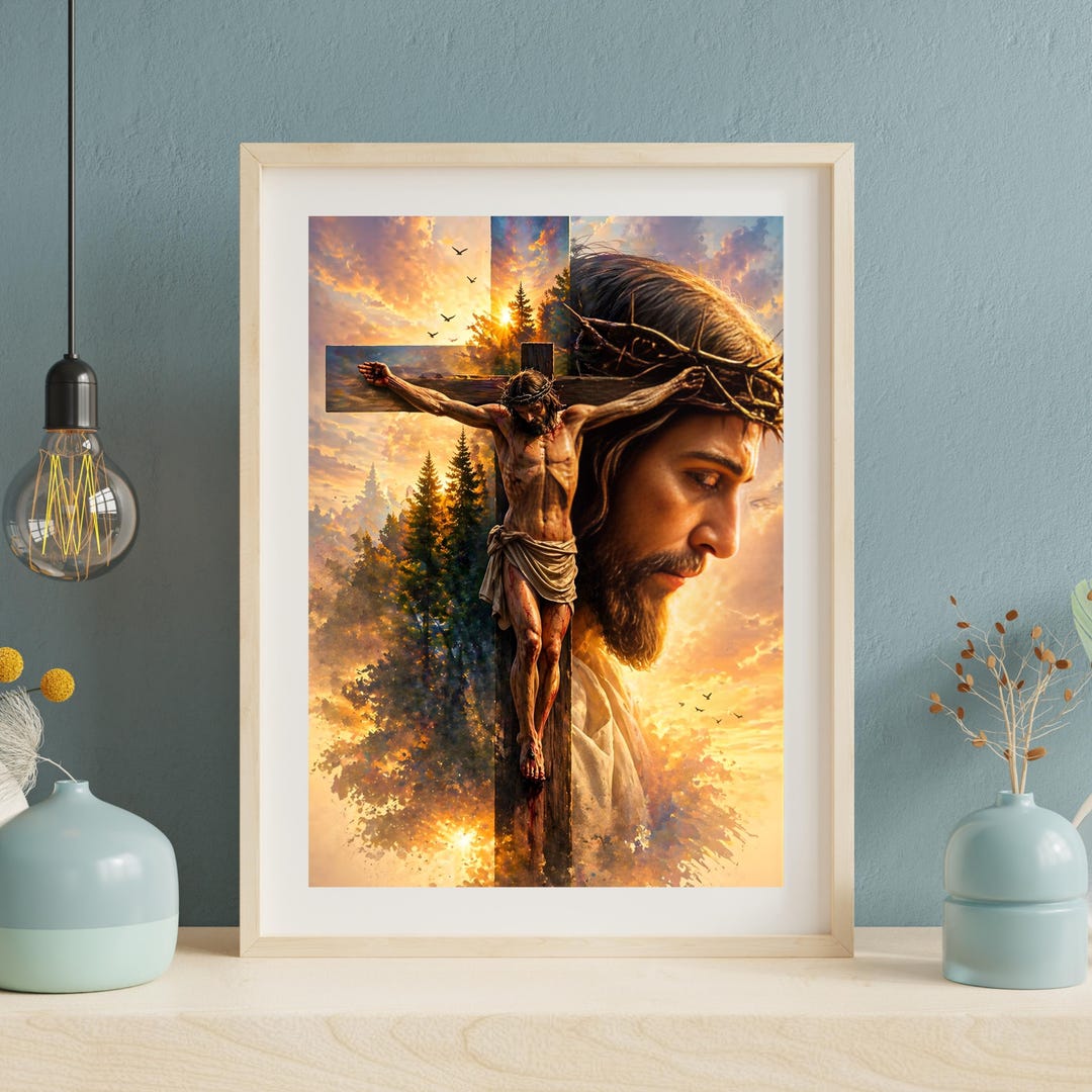 Jesus Crucifixion Double Exposure Art, Christian Cross Portrait ...