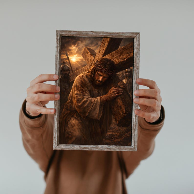 Jesus Carrying Cross Wall Art, Christian Decor, Religious Bible Scene ...